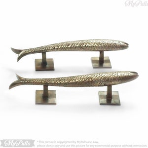 Set Pair of 11" in Solid Brass Retro Fish Knob Pull | Solid Brass Fish ...