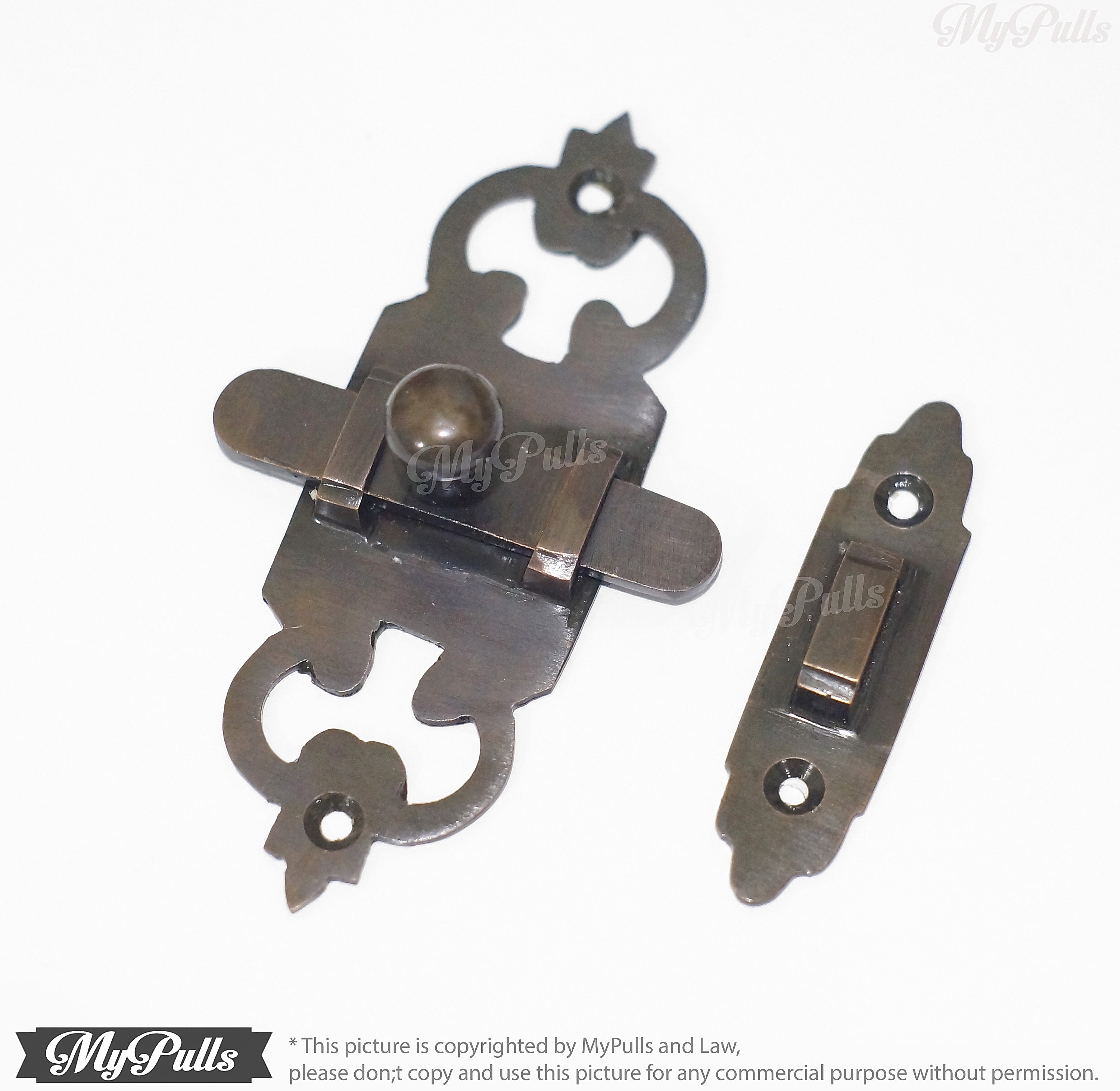 Set of 2 pcs Solid Brass Classic LATCH Lock Slot Dark Brown | Etsy