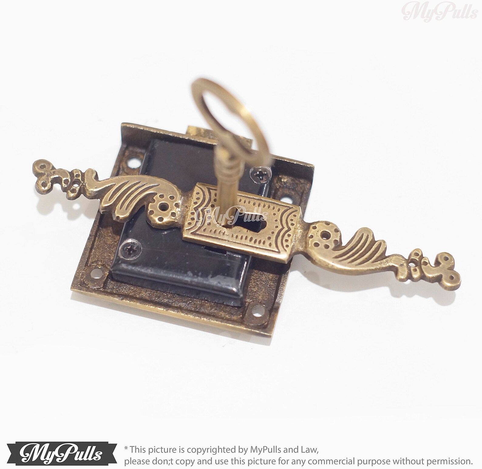 Solid Brass Key Lock Set With Brass Retro Vertical Key Hole Cover Plate ...