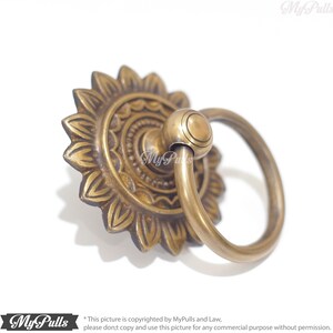 3.00" Solid Brass Sun Flower Ring Pull Knobs | Retro Solid Round Ring ...