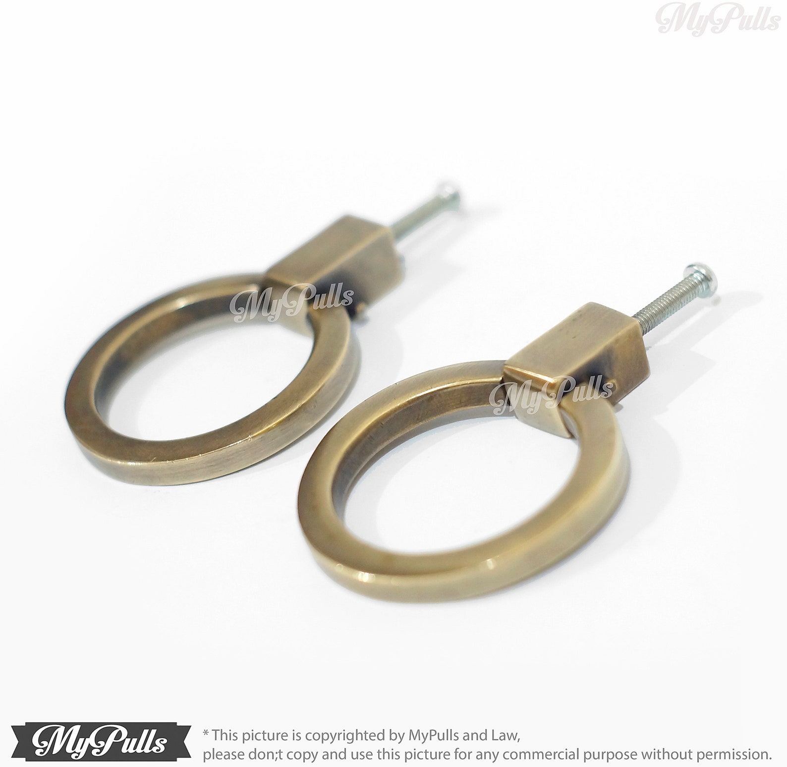 Lot of 2 Pcs Solid Brass Round Ring Pull Knobs | Western Retro Cabinet ...
