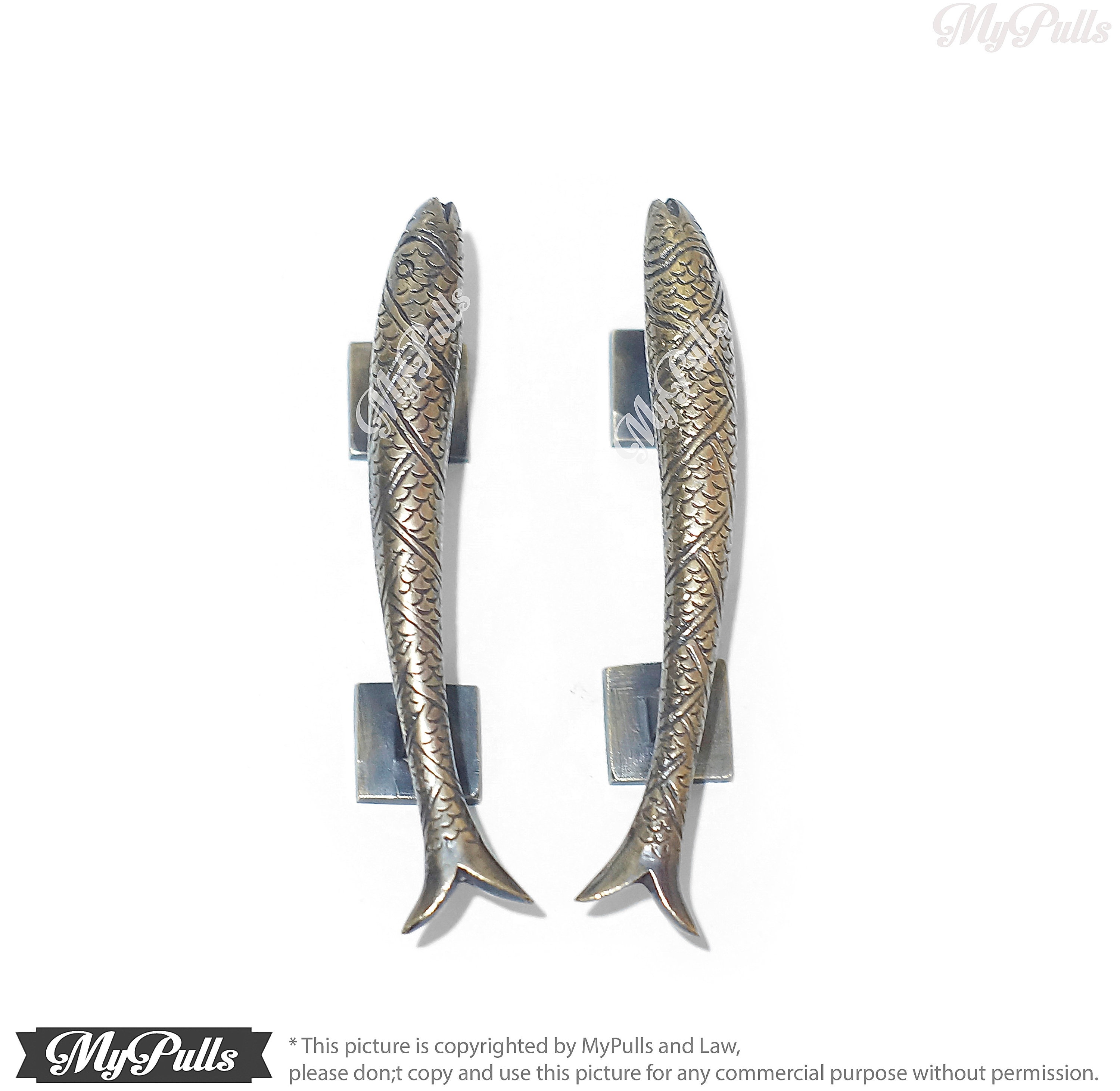 Set Pair of 11 in Solid Brass Retro Fish Knob Pull | Etsy