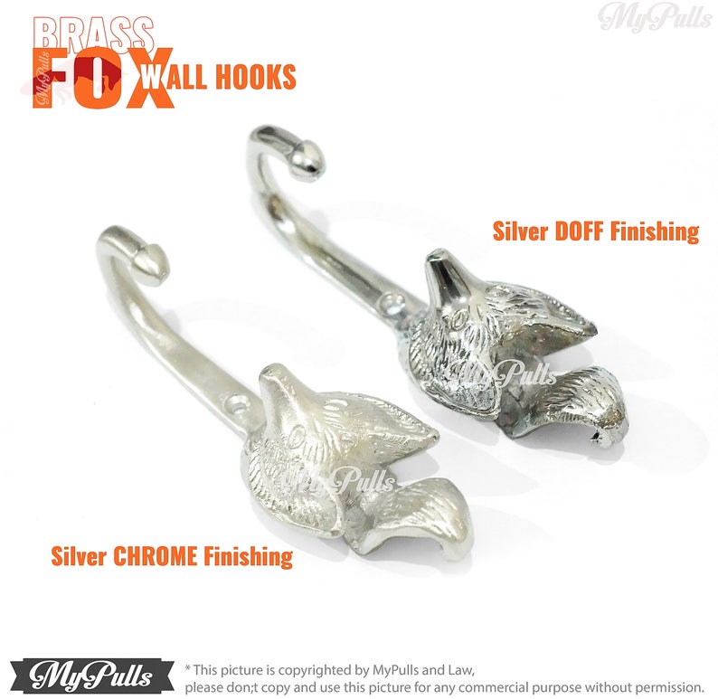 4.52 Pair Solid Brass Fox Wall Hook Woodland Strong Wall | Etsy