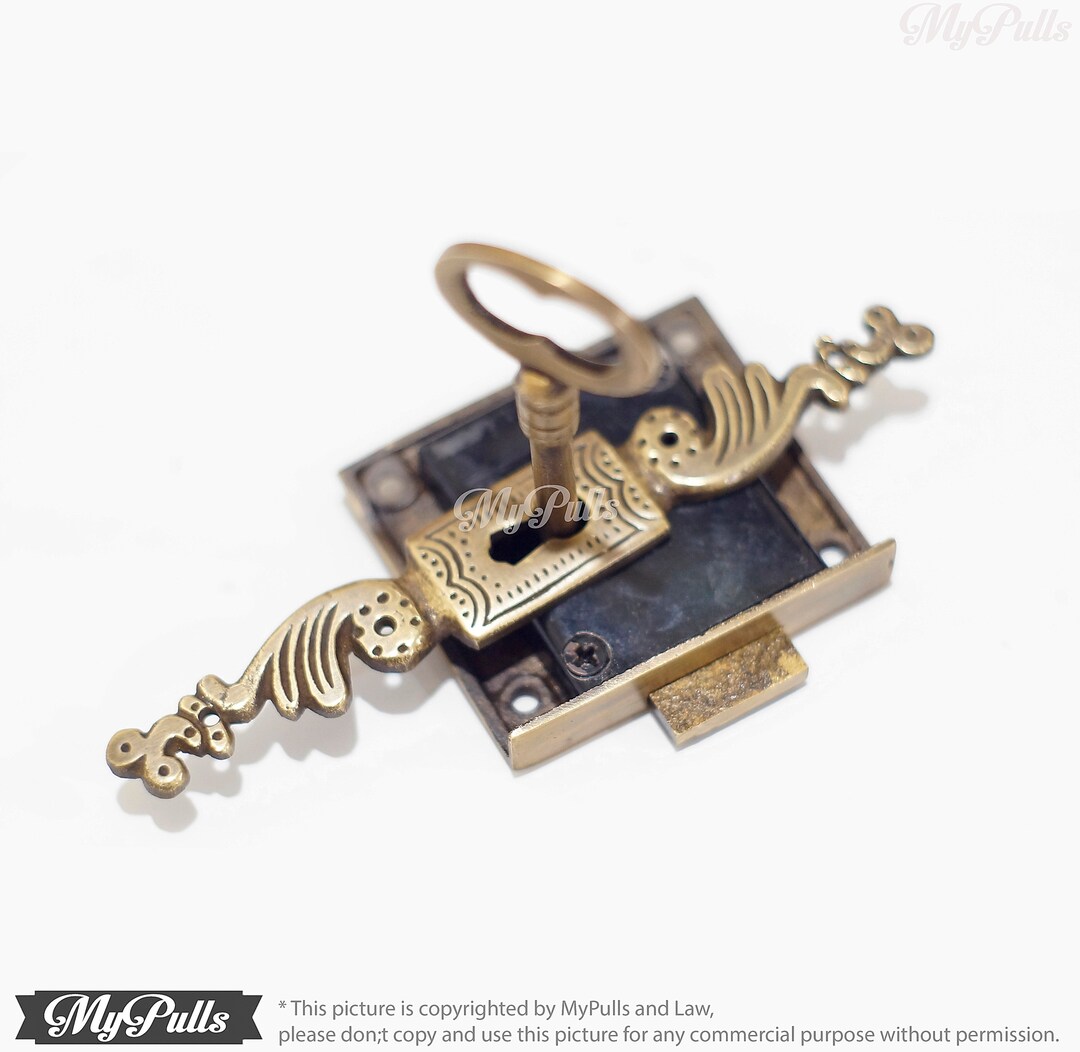 Solid Brass Key Lock Set With Brass Retro Vertical Key Hole Cover Plate ...