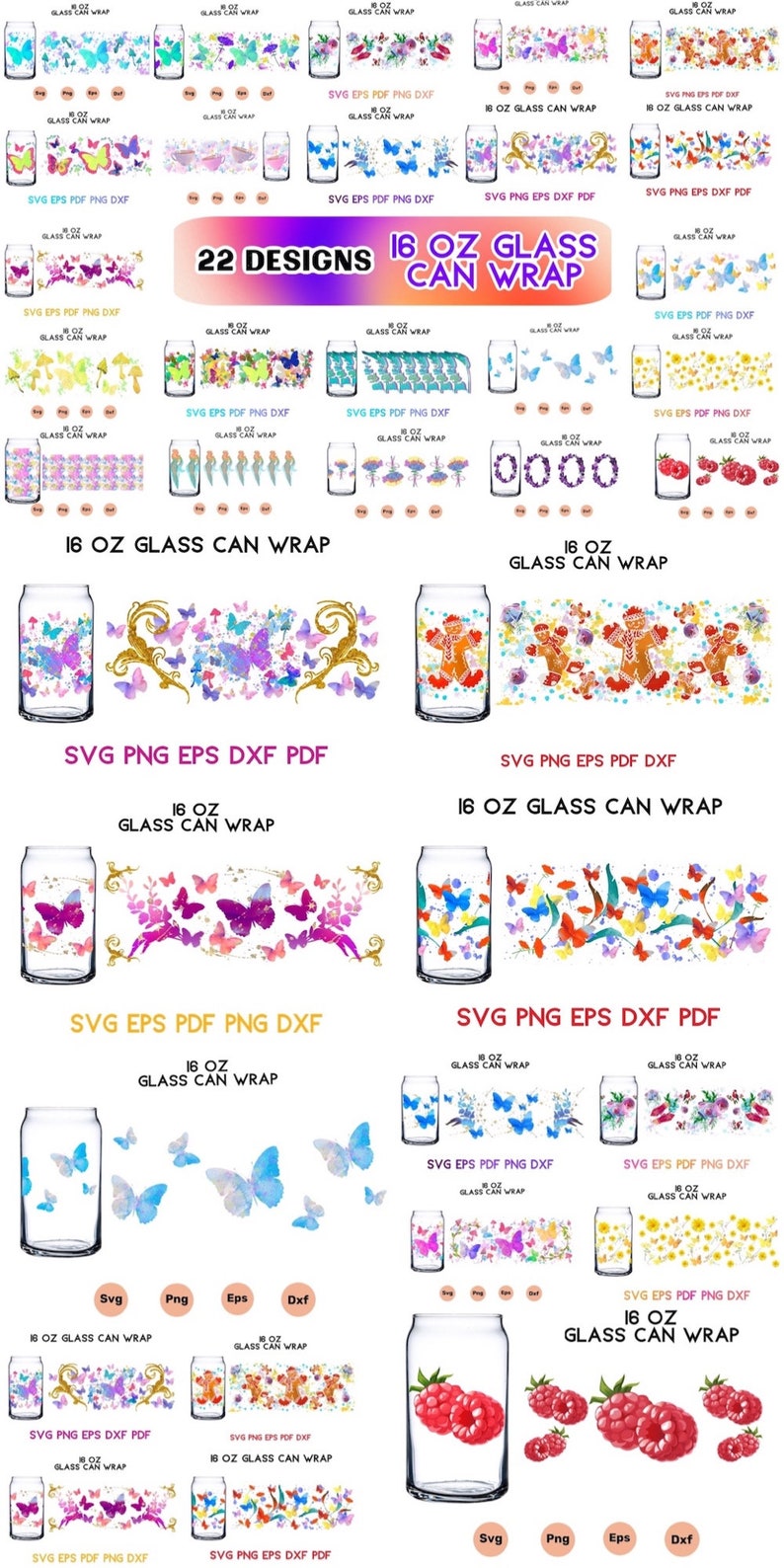 22 Designs 16 Oz Libby Glass Can Wraptumbler Designs Patterns - Etsy