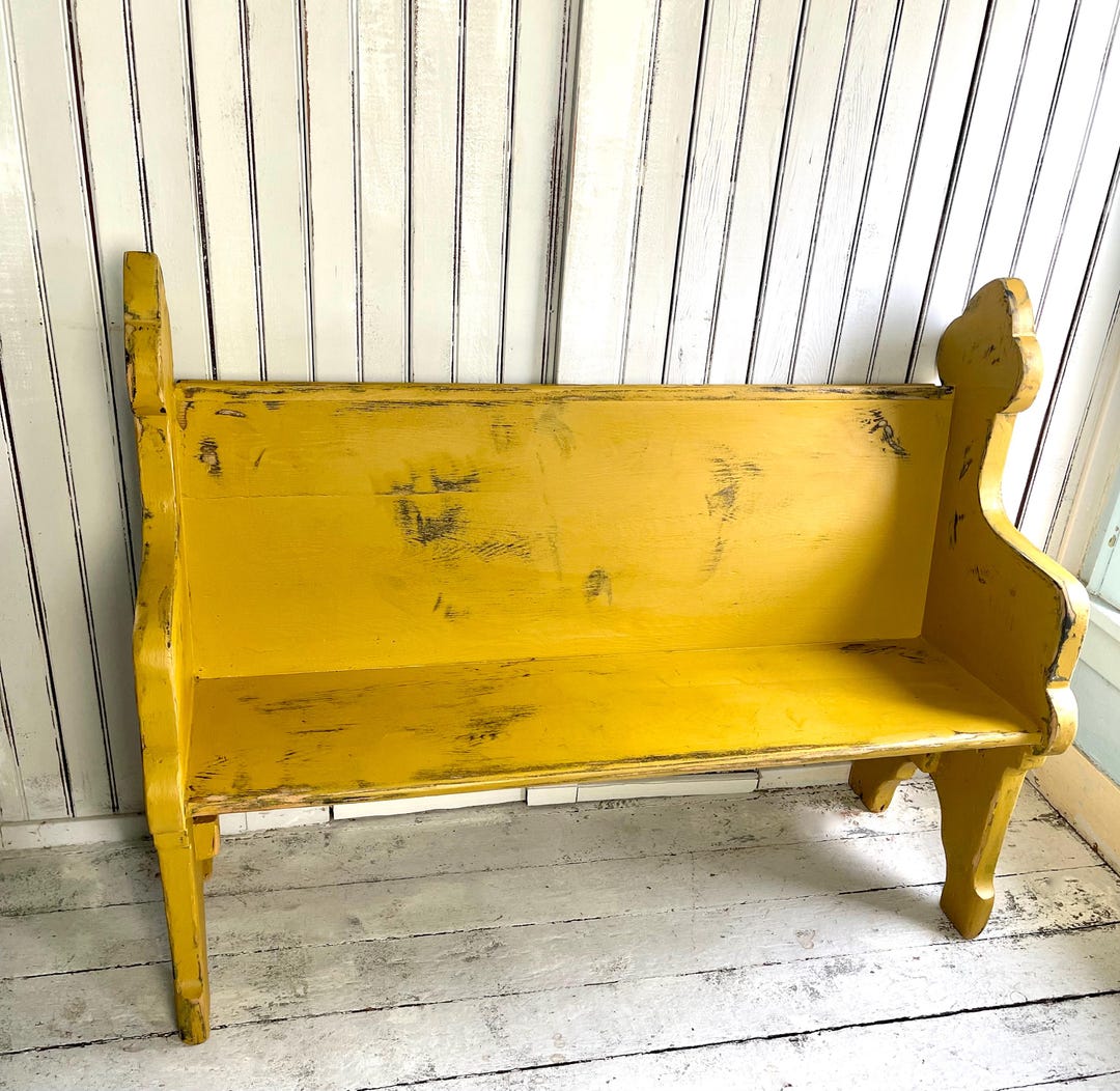 50" Gothic Wood Bench, Poppyhead Bench, Antique Church Bench, Mustard ...