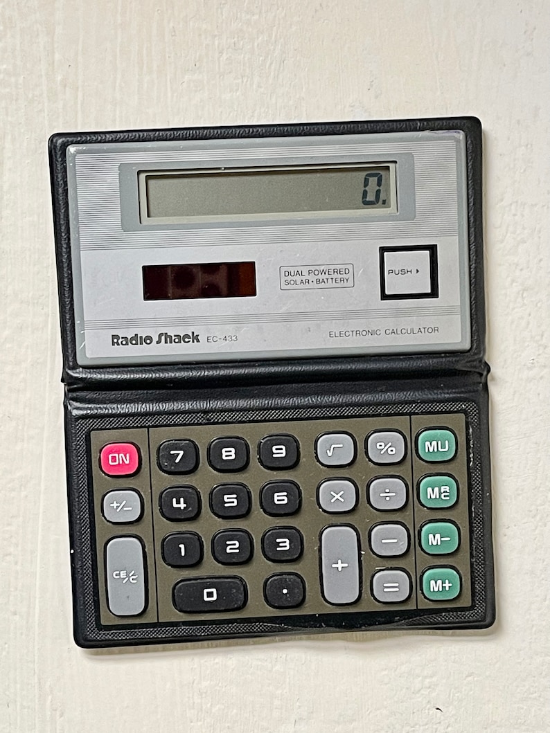 Radio Shack Calculator, EC-433, STILL WORKS, Dual Powered Solar & Battery, Electronic Calculator ...