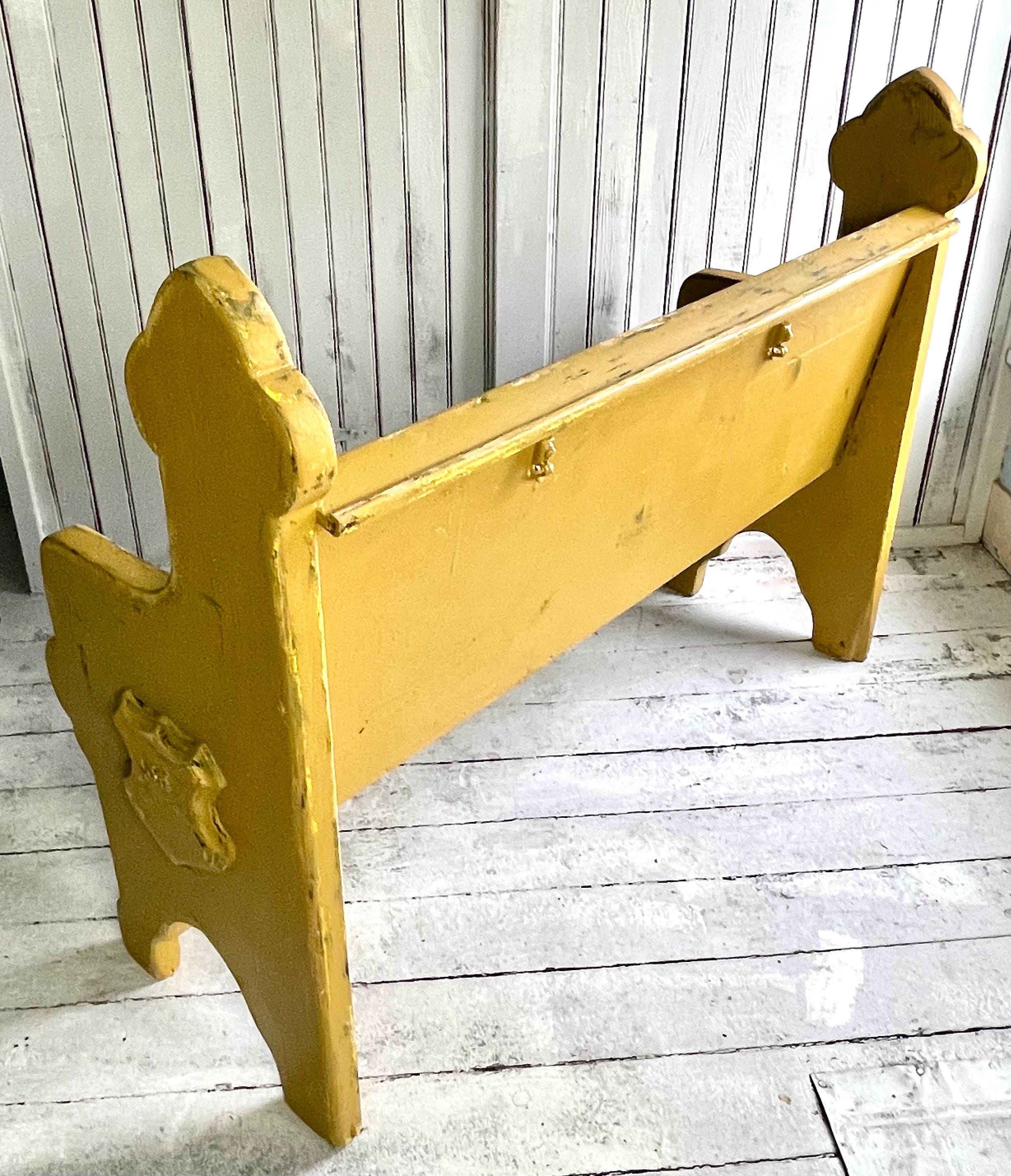 50" Gothic Wood Bench, Poppyhead Bench, Antique Church Bench, Mustard ...