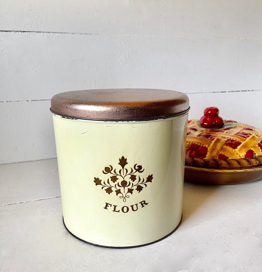 Metal Flour Canister, 7 Inch Tall Canister, 60s Kitchen, Lidded ...