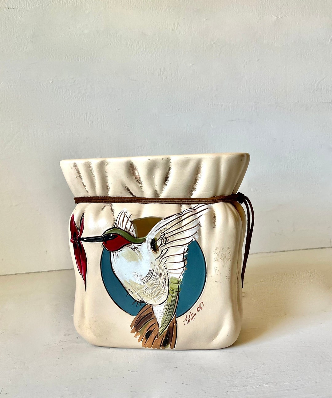 Hummingbird Vase, Hand Painted, (c) 1987, Collectible Planter, Rustic ...