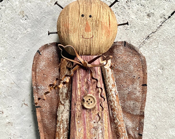 17 Inch Angel, Wooden Tree Topper, Standing Angel, Rustic, Country ...