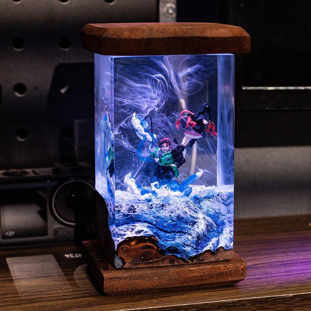 Tanjirou & Nezuko Resin Lamp – Demon Slayer LED Light Box Handmade ...