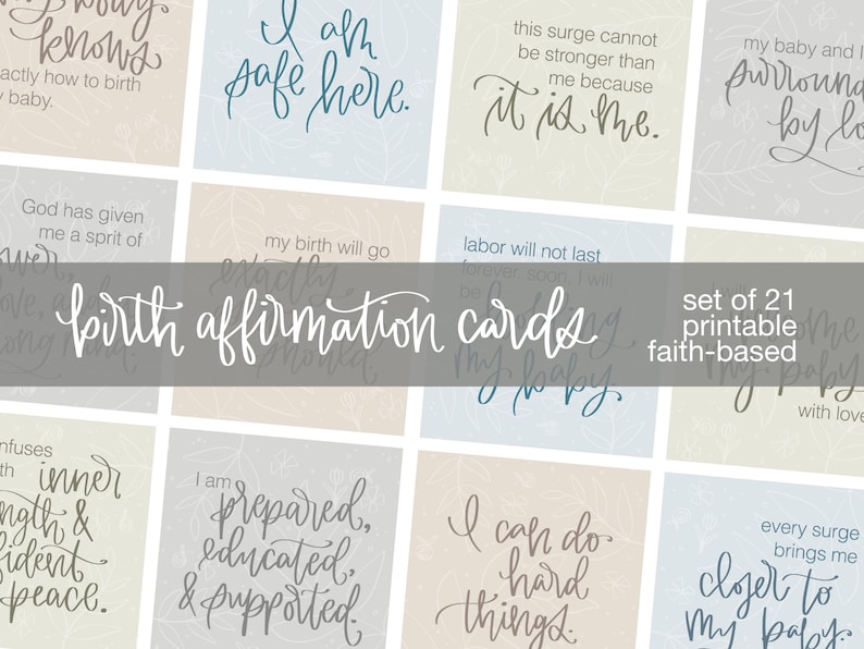 Printable Birth Affirmation Cards, Set of 21, Christian Hypnobirthing ...