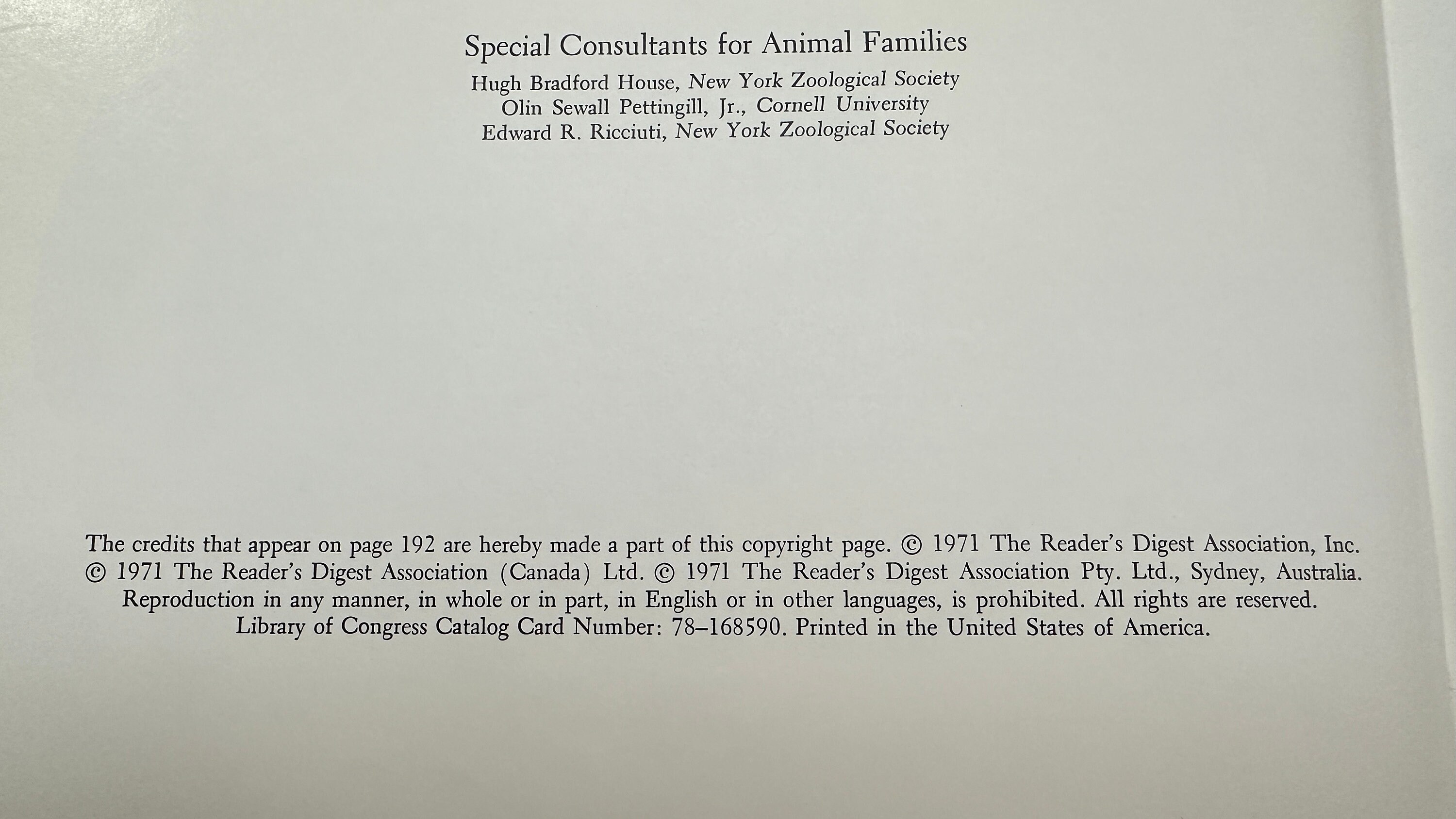 Reader's Digest, Our Nature World Series. Animal Families. Vintage Book ...