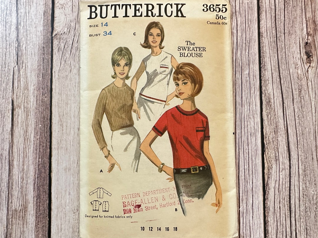 Butterick Sewing Pattern 3655. Vintage Sweater Blouse. Uncut Pattern ...