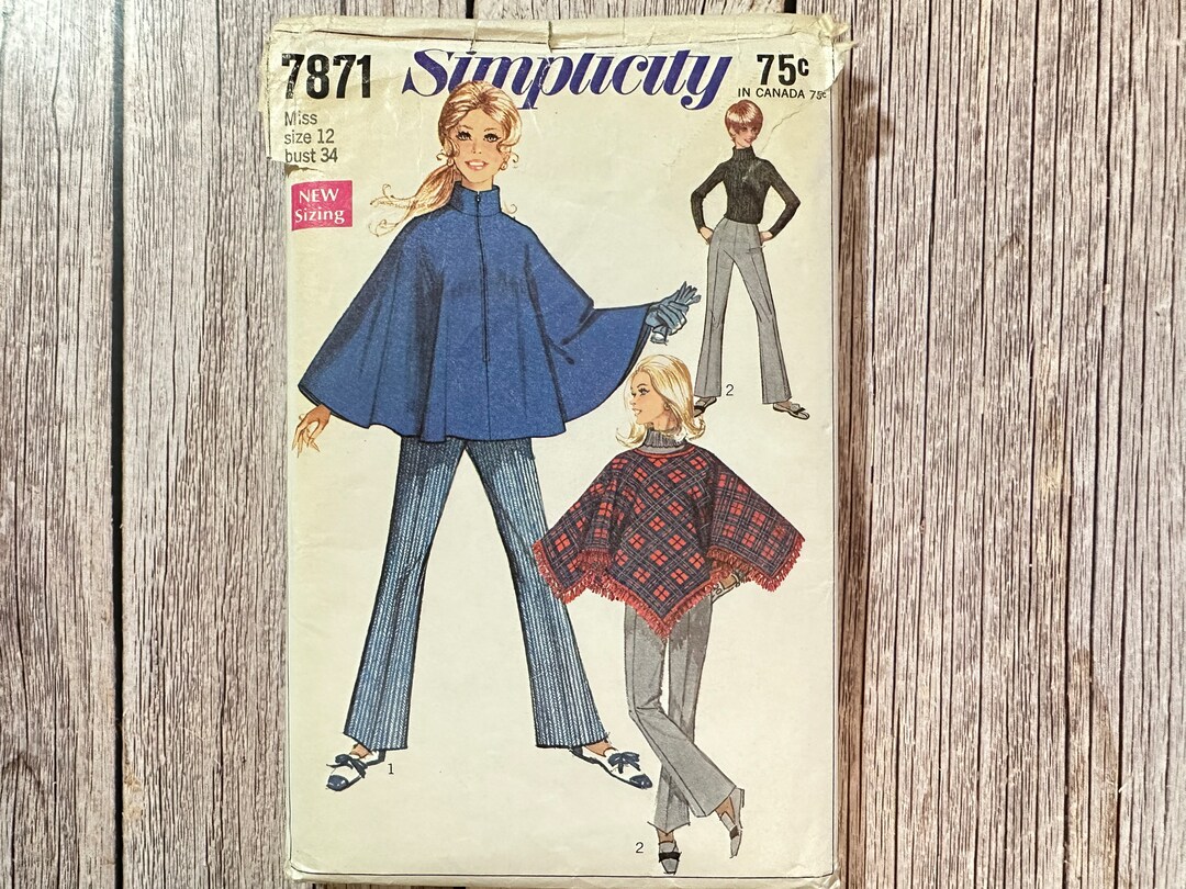 Simplicity Sewing Pattern 7871. Vintage Ponchos and Bell-bottom Pants ...