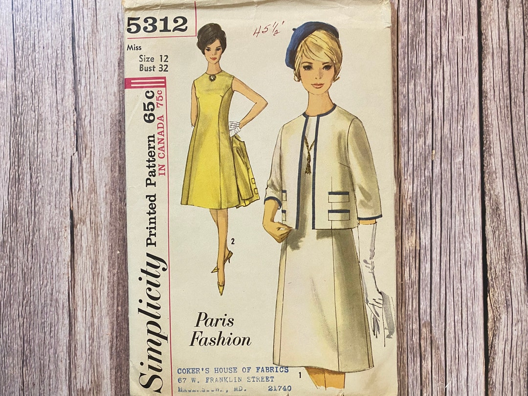 Simplicity Sewing Pattern 5312 - Vintage One-piece Dress and Jacket ...