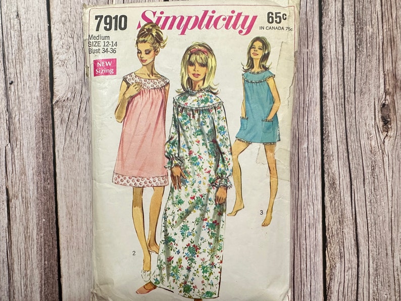 Simplicity Sewing Pattern 7910. Vintage Nightgown Pattern. - Etsy