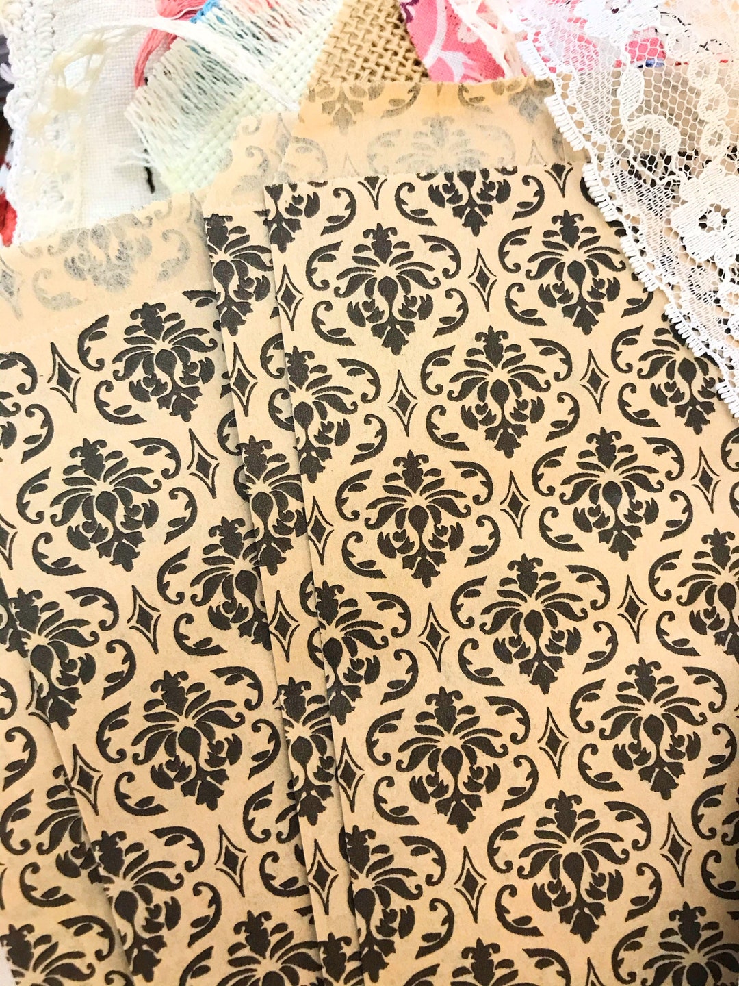 15 Small Decorative Paper Bags. Damask Merchandise Bags. Vintage Style ...