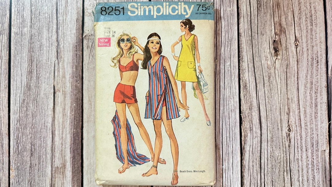 Simplicity Sewing Pattern 8251. Vintage Beach Dress, Bra and Shorts ...