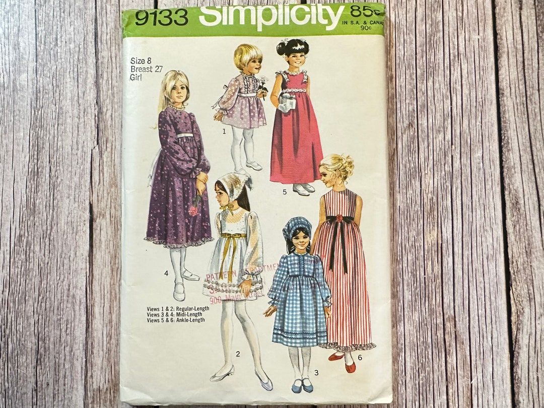 Simplicity Sewing Pattern 9133 - Uncut - Vintage Girls' Dress and Scarf ...