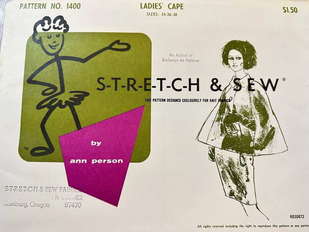 Stretch & Sew Sewing Pattern 1400. Ladies' Cape. Ann Person. Vintage ...