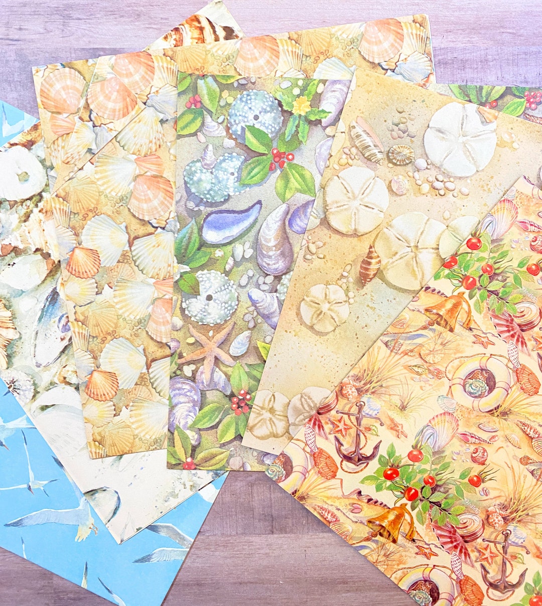Vintage Nautical Wrapping Paper. Seashell Gift Wrap. Seagull Wrapping ...