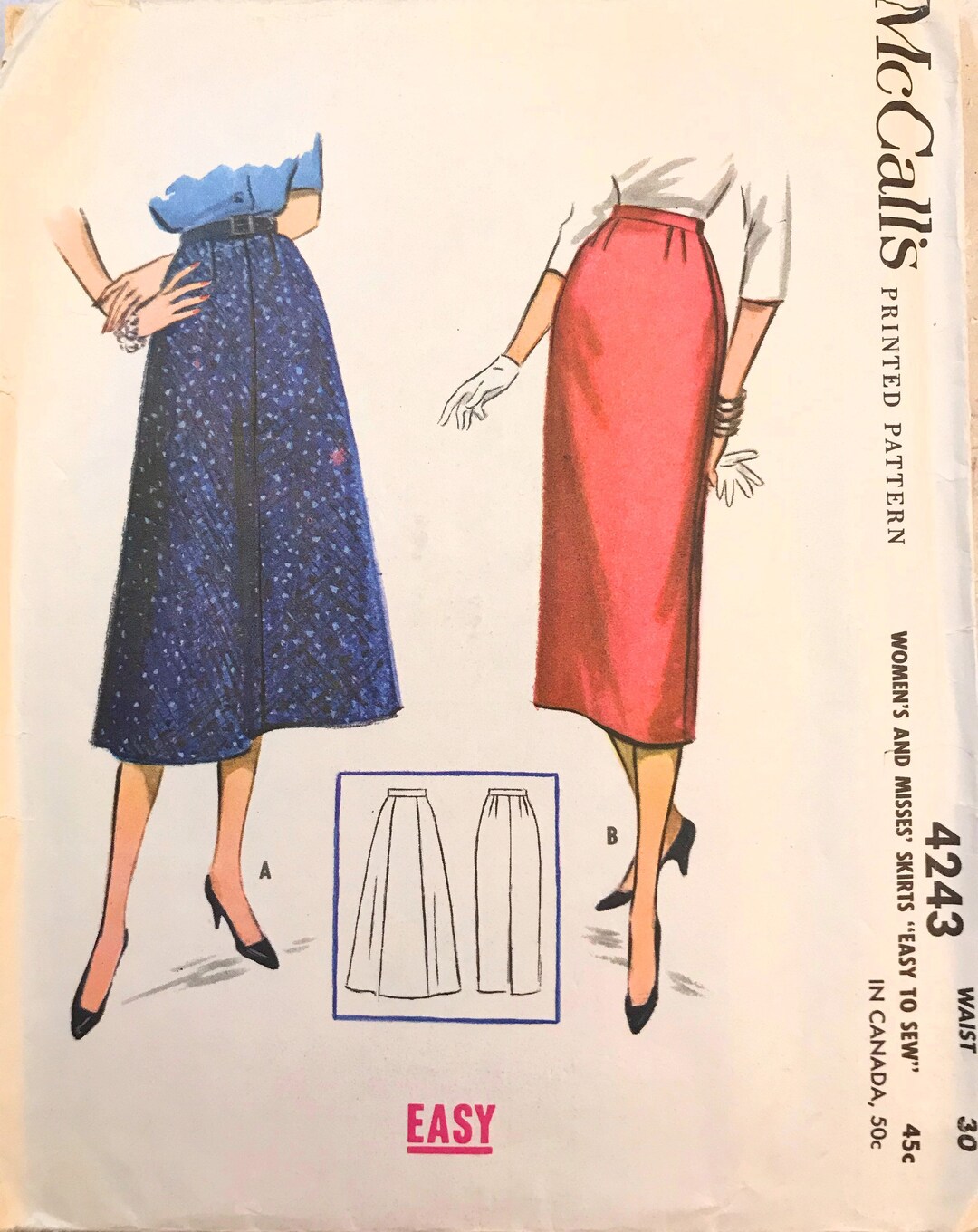 Vintage Mccall's Skirt Sewing Pattern 4243 - Waist 30 - Etsy