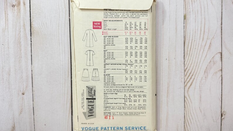 Vogue Sewing Pattern 7735 - Uncut - Vintage Suit and Blouse - Etsy