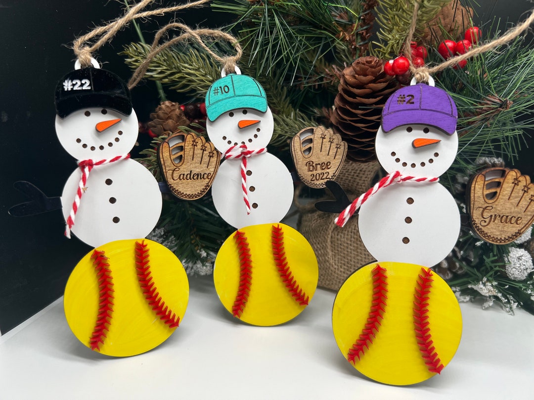 Personalized Softball Snowman Ornament, Gift for Coach, Softball Gift ...