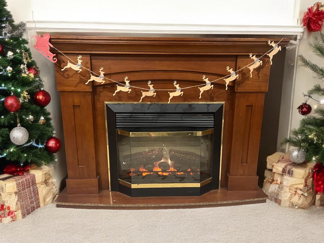 Birch Wood Santa Sleigh Reindeer Garland: Christmas Mantel Decor - Etsy