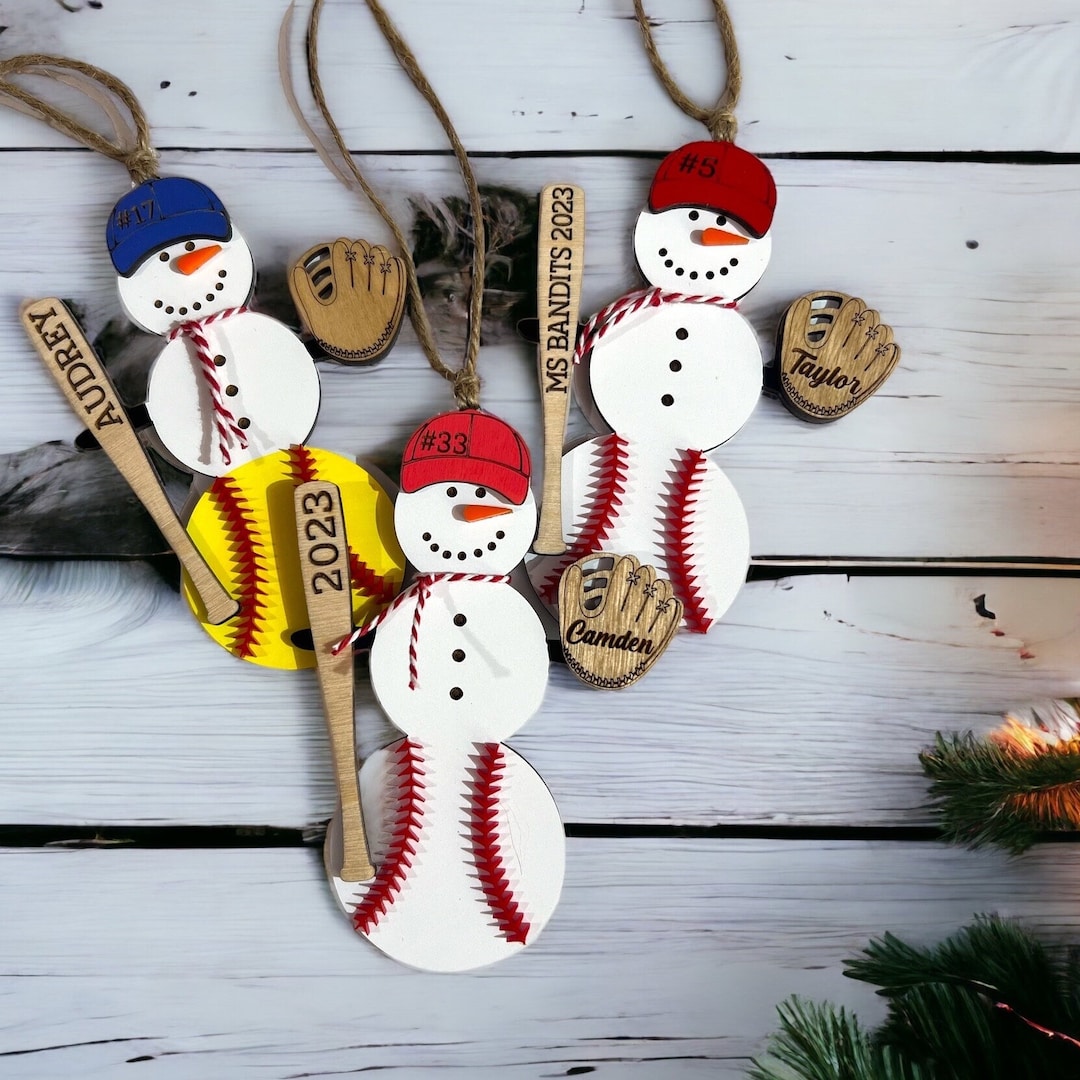 Personalized Baseball Snowman Ornament With Bat, Gift for Coach, Softball Gift, Baseball ...