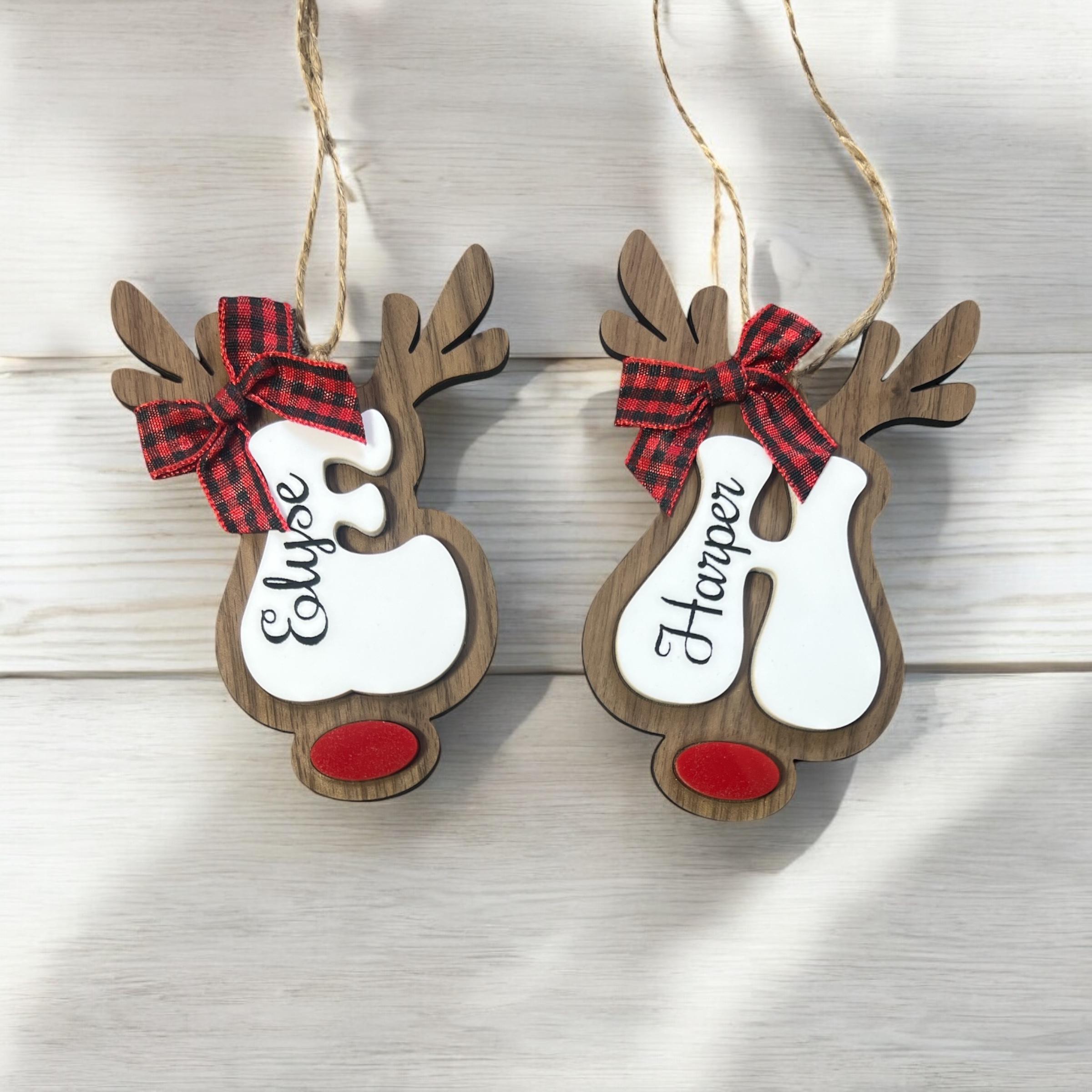 Personalized Reindeer Letter Ornament: Engraved Wood Christmas Tree ...
