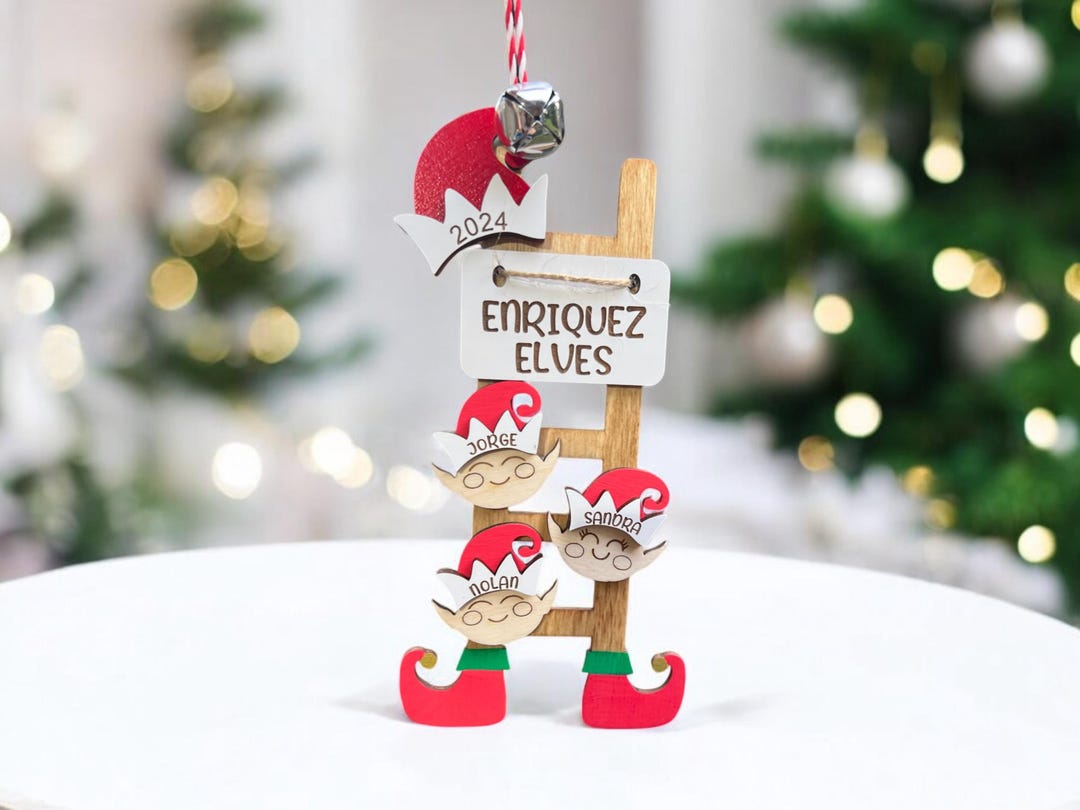 Personalized Elf Ladder Ornament, Grandparent Ornament, 2024 Christmas ...