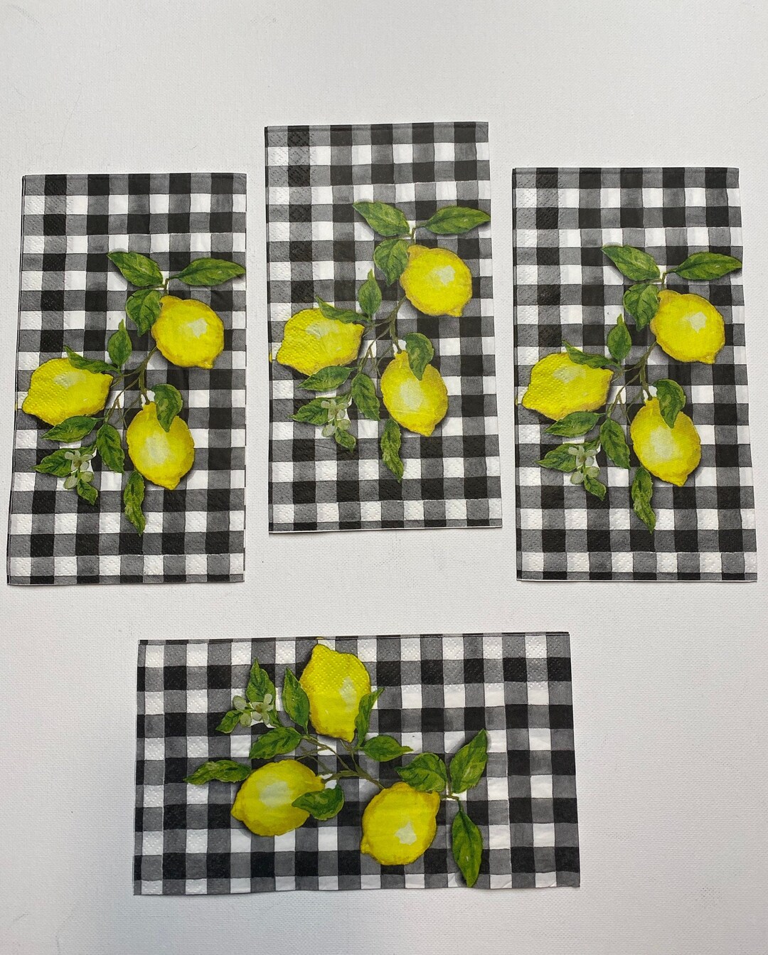 4-black and White Buffalo Plaid Lemon Guest Decoupage Napkins for ...