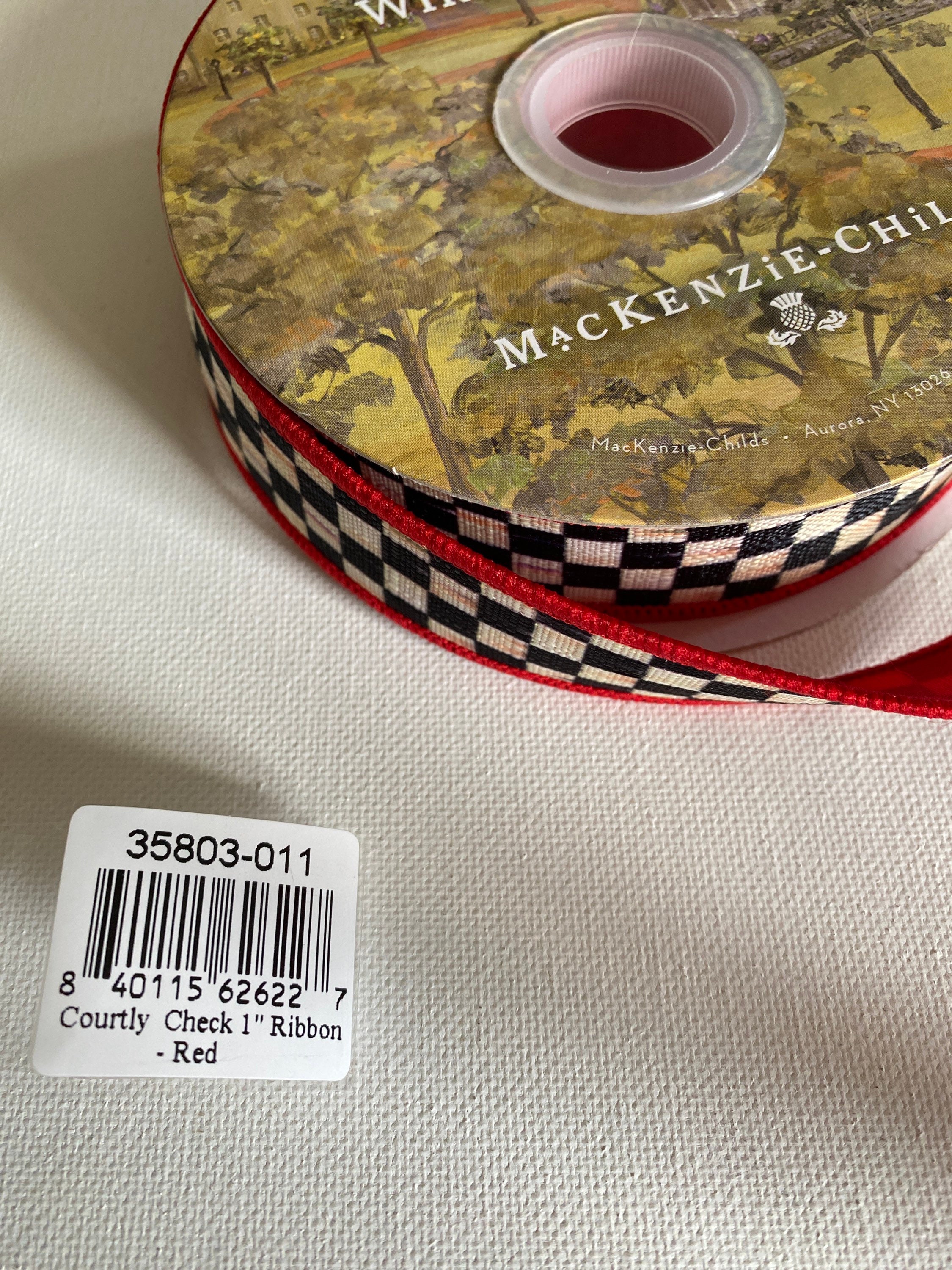 Sold by the Yard 1" Mackenzie Childs Courtly Check~wire Edge Ribbon RED ...