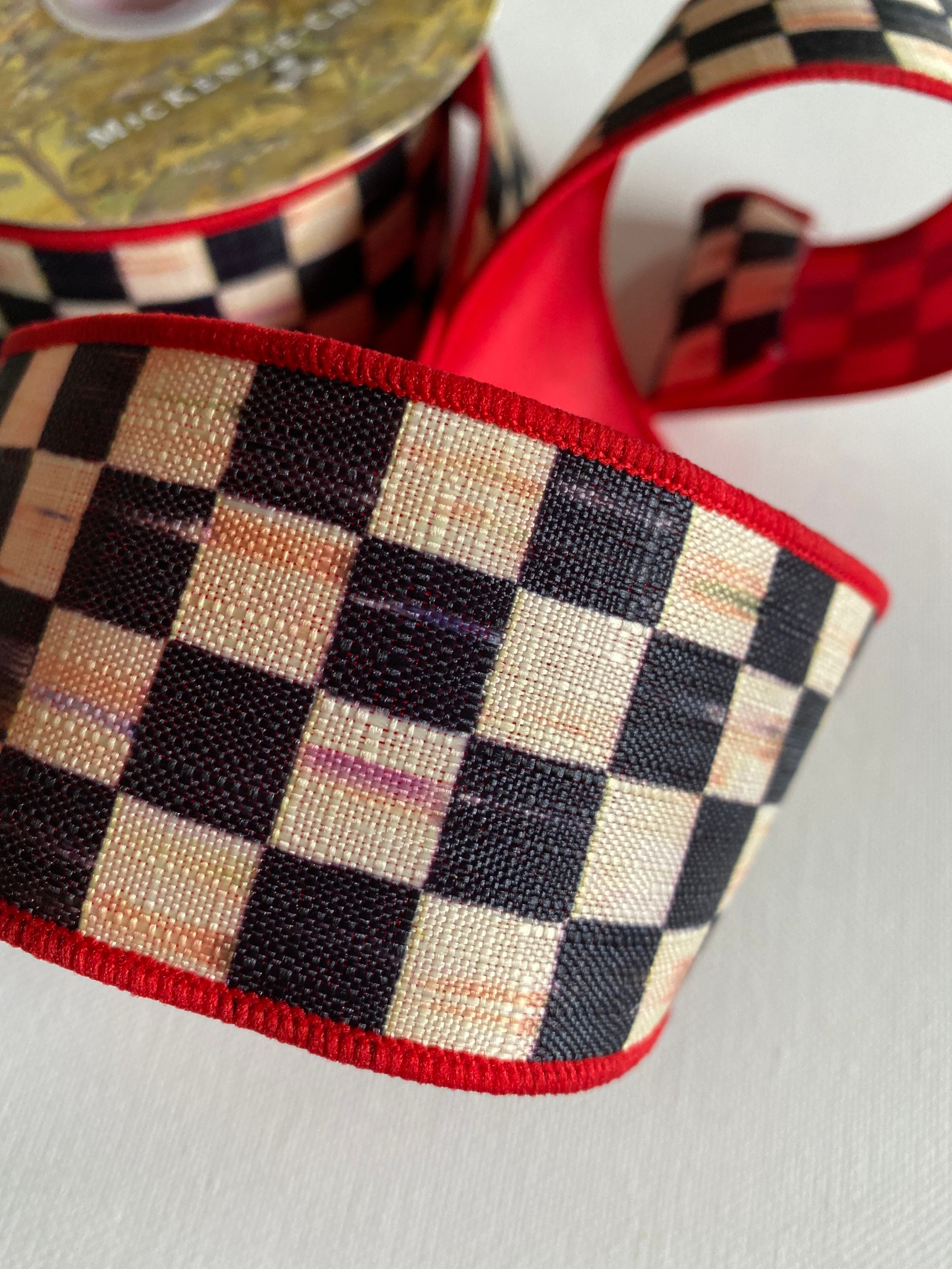 Sold by the Yard 2 Mackenzie Childs Courtly Checkwire Edge Ribbon RED ...
