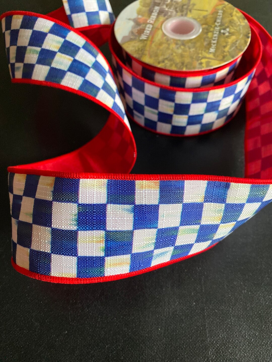 Mackenzie Childs Royal Check 2" Wired Ribbon - Red Back (sold by the ...