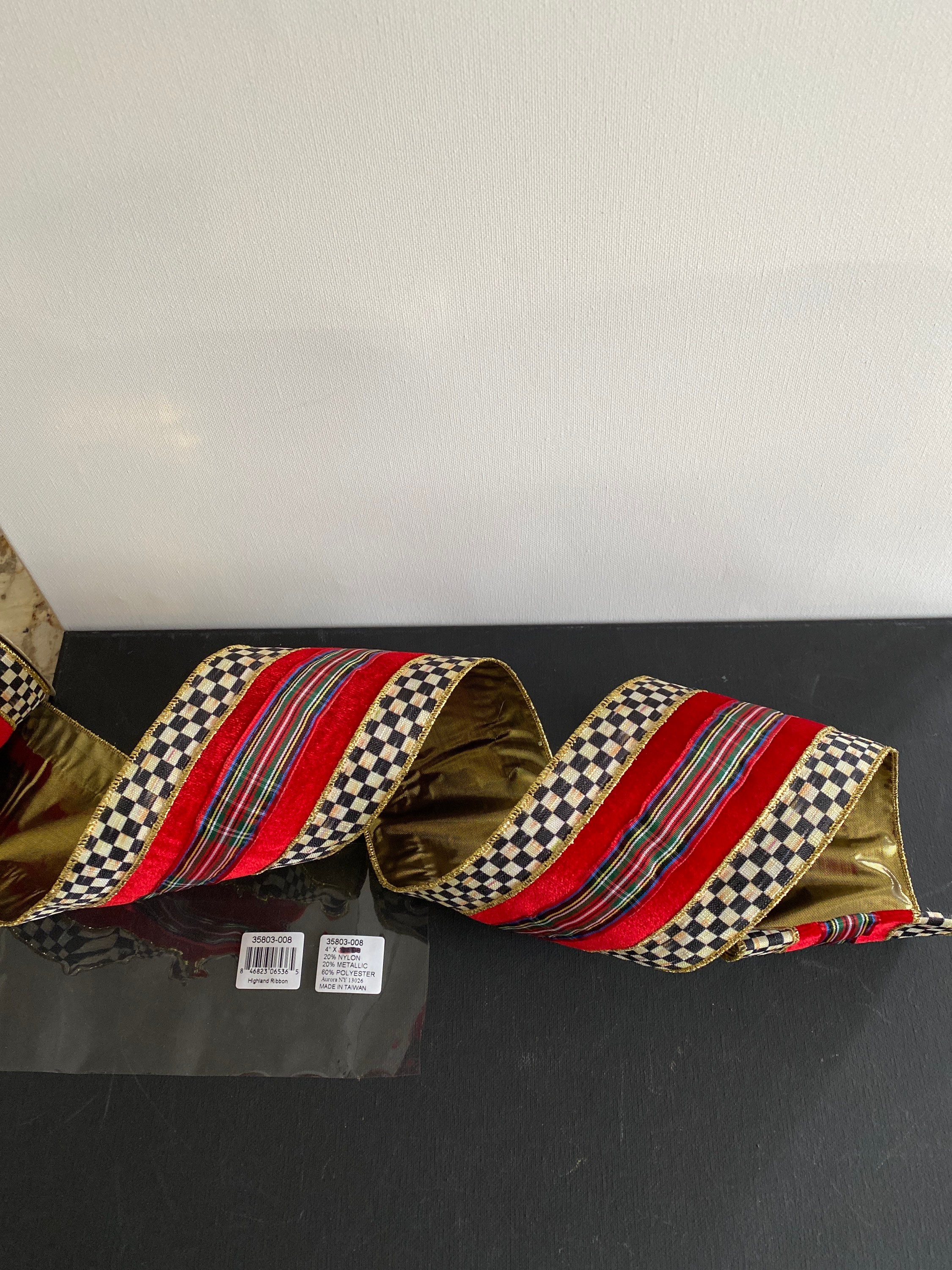 Mackenzie-childs 86"x 4"/one Peace/holiday HIGHLAND RIBBON W/courtly ...