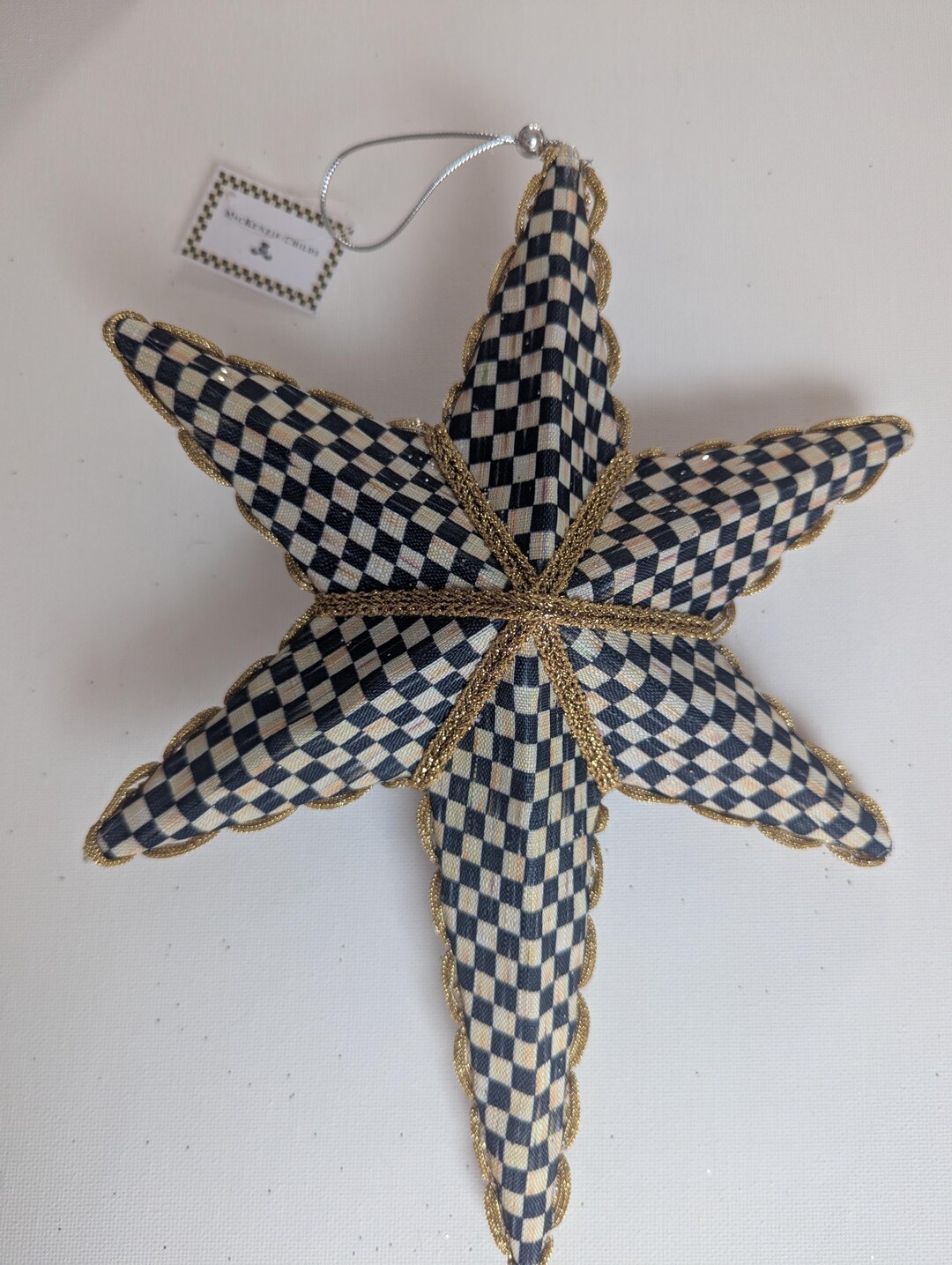Mackenzie Childs Star Ornament 1 Large 15in Silver & Courtly Check ...