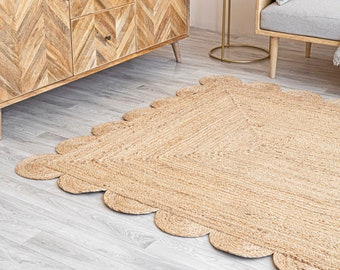 Black Jute Scallop Edge Rug, Scallop Pattern Rug, Natural Jute Rug ...