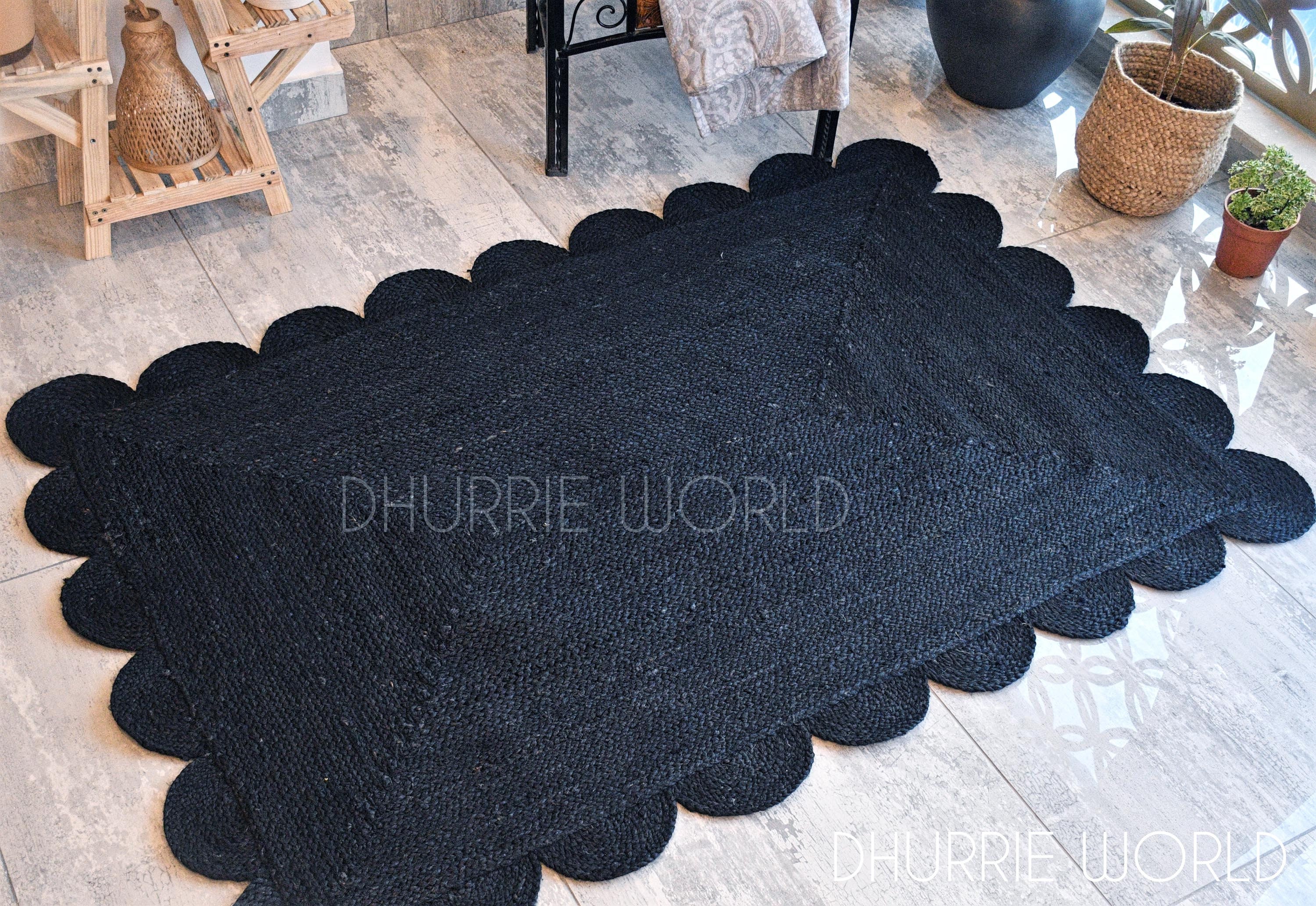Black Jute Scalloped Rug Scallop Edge Rug Natural Jute Rug - Etsy