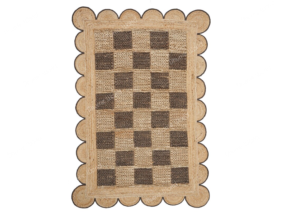 Natural Scalloped Jute Rug, Brown Scallop Pattern Rug, Natural Jute Rug ...