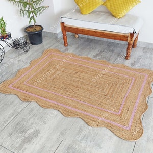 Wavy Jute Scalloped Rug, Scallop Shape Rug, Bohemain Jute Rug, Natural ...