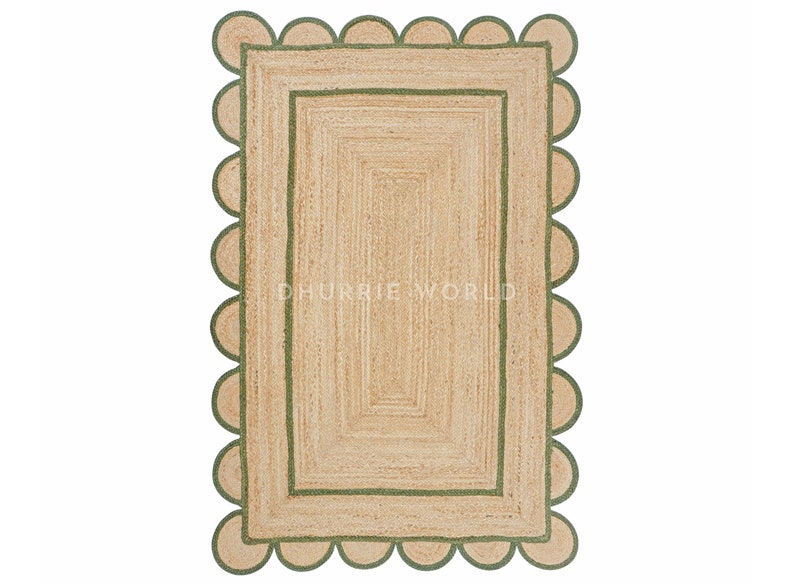 Scalloped Jute Rug Emerald Green Scallop Rug Natural Jute - Etsy