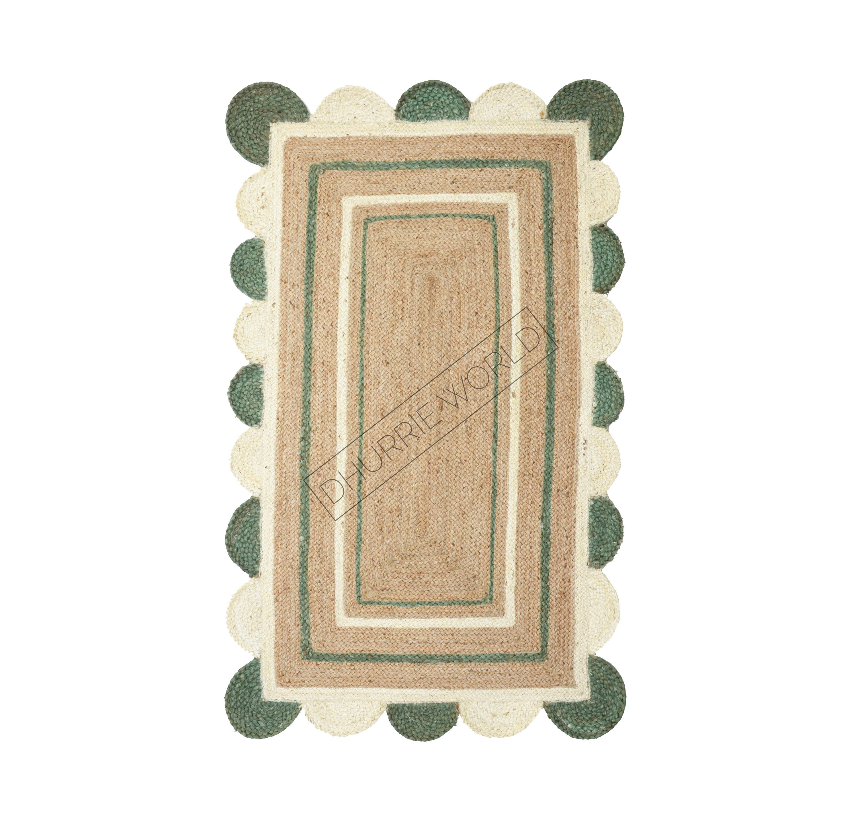 8x10 White Green Scalloped Jute Rug Scallop Rug Decorative - Etsy
