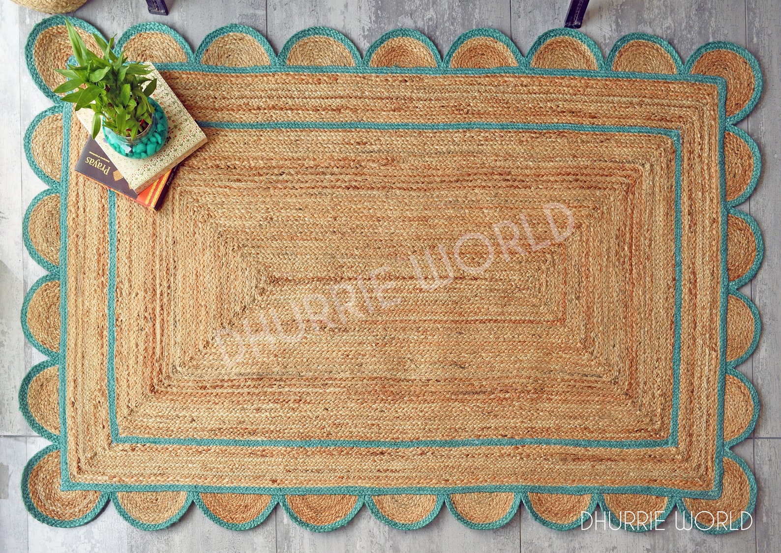 Scallop Edge Jute Rug, Scalloped Pattern Rug, Bohemian Area Rug ...