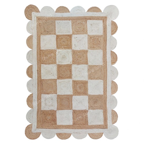 Scalloped Natural Jute Rug Scallop Edge Bohemian Jute Rug - Etsy