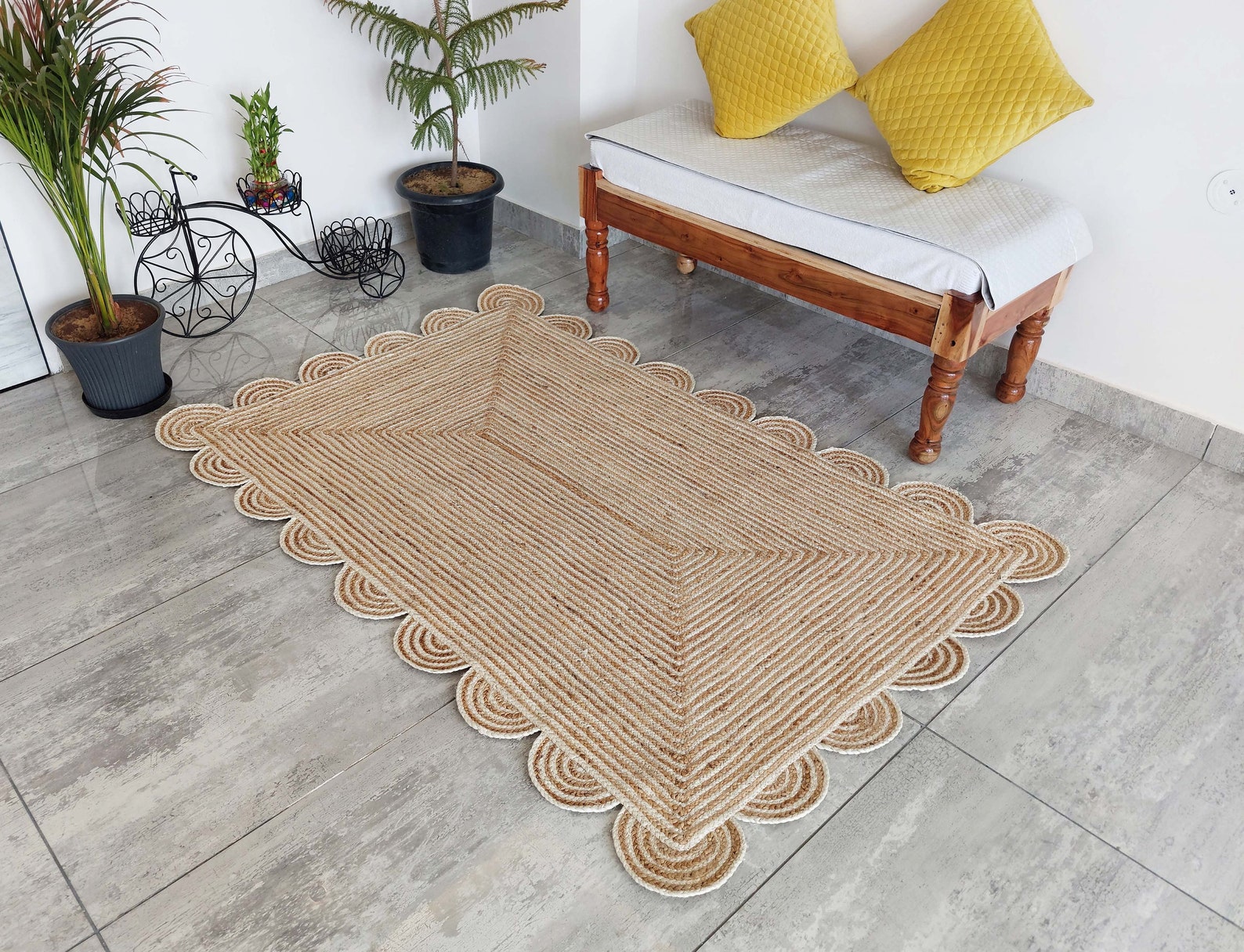 Scalloped Natural Jute Rug Scallop Edge Bohemian Jute Rug - Etsy