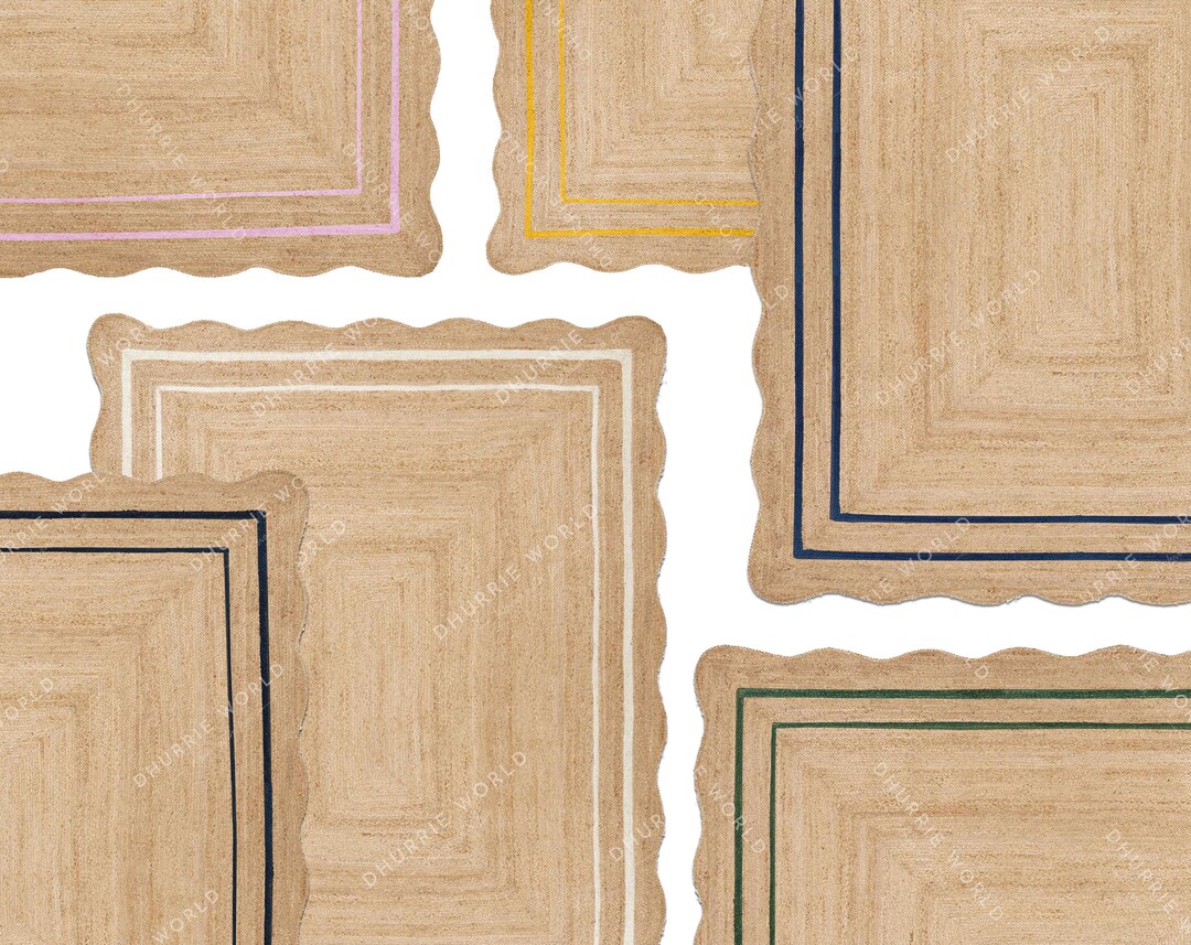 Scallop Jute Rug, Natural Jute Wavy Edge Rug, Scalloped Shape Rug ...